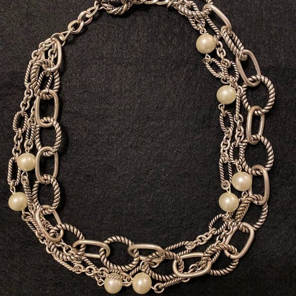 Jewelry | Necklace Multi Chain Silver With Pearls Costume Jewelry ...